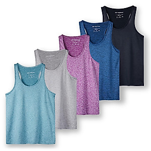 5 Pack: Womens Quick Dry Fit Ladies Tops Blouse Tee Athletic Yoga Workout Running Gym Active Tees Exercise Women Racerback Sleeveless Flowy Fitness Loose Fit Moisture Wicking Tank Top - Set 1,XL