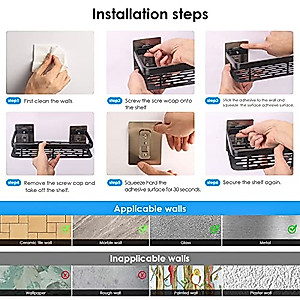 Atictek Shower Caddy Shelf, Black Adhesive Shower Organizer, No Drilling Wall Mounted Shower Rack with Soap Dish, Rustproof Shower Shelves for Bathroom, Toilet, Kitchen - 2 Pack