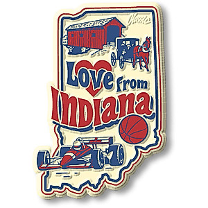 Love from Indiana Vintage State Magnet by Classic Magnets, Collectible Souvenirs Made in The USA, 2" x 2.9"