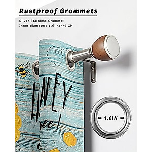 Outdoor Curtains for Patio 2 Panels Set Honey Bee Beehive Under Branch Blue Wooden Plank Waterproof Privacy Outside Curtain Sun Blocking Grommet Drapes for Porch Gazebo Pergolas Balcony 52x108 Inch
