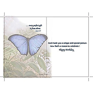 Gracefully Yours Blessed Birthday Greeting Cards Featuring Butterflies by Artist Larry Martin, 12, 4 Designs/3 Each with Scripture Message
