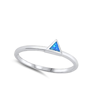 Blue Simulated Opal Triangle Promise Ring New .925 Sterling Silver Band Size 8