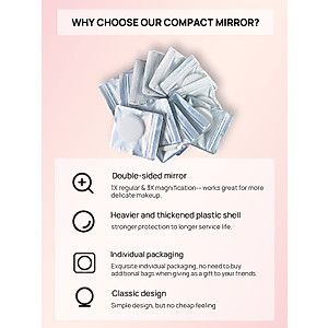 Getinbulk Compact Mirror Bulk, Set of 12 Double-Sided 1X/3X Magnifying PU Leather Round (Pink, 2.7 in Diameter)