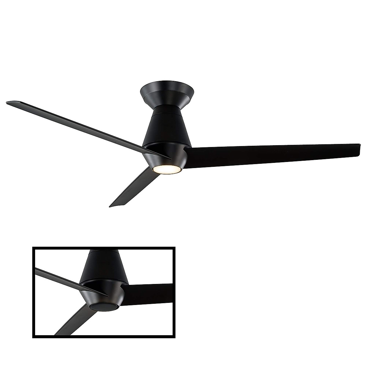 Slim Smart Indoor and Outdoor 3-Blade Flush Mount Ceiling Fan 52in Matte Black with 2700K LED Light Kit and Remote Control works with Alexa, Google Assistant, Samsung Things, and iOS or Android App