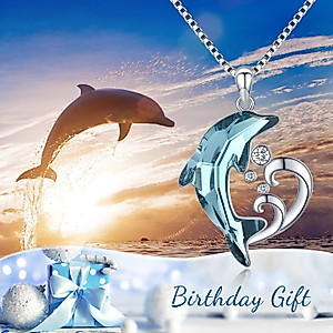 TwoAnts Dolphin Necklace Sterling Silver Dolphin Pendant Necklace with Blue Crystal Dolphin Beach Themes Ocean Wave Jewelry Dolphin Gifts for Women Girlfriend Birthday