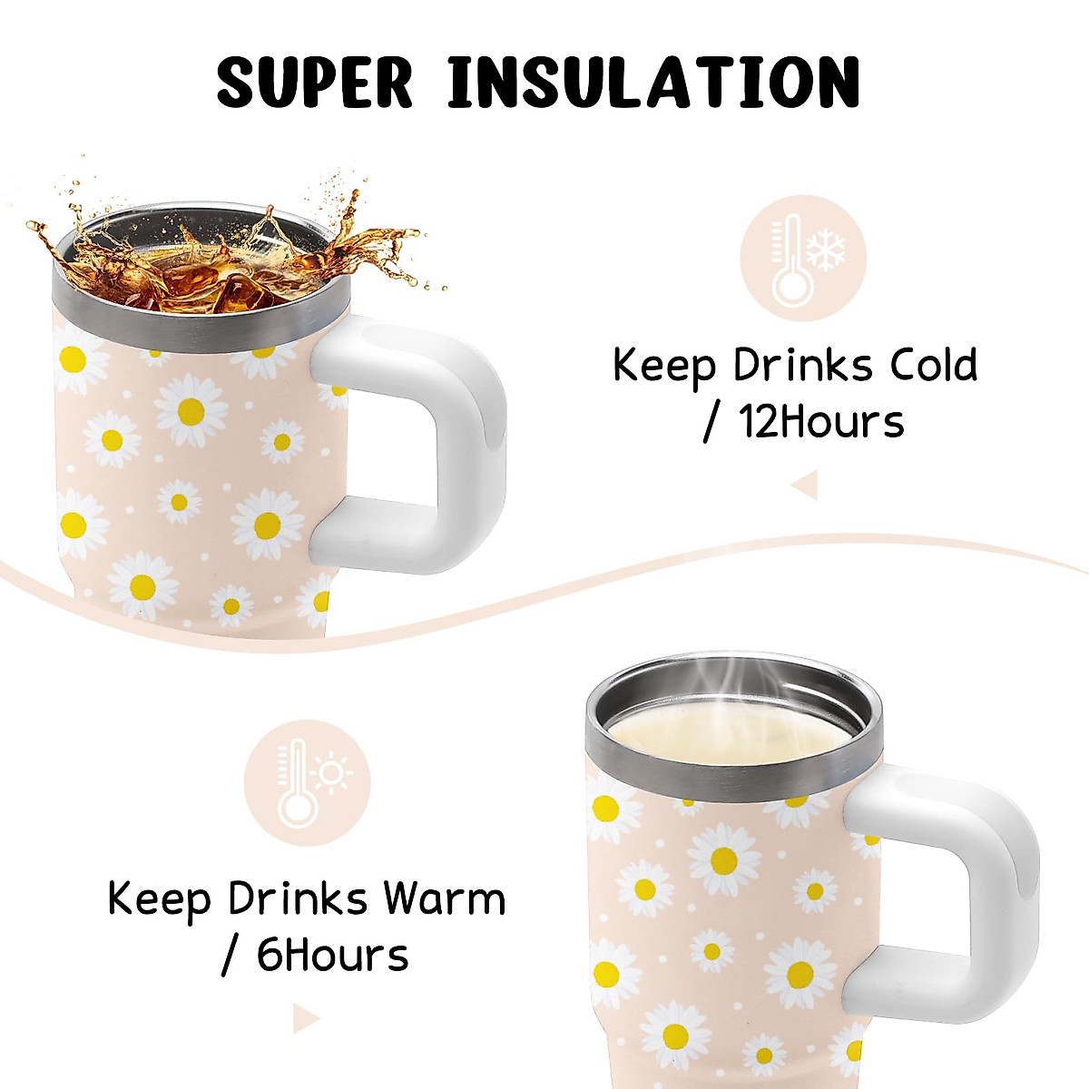 Daisy Gifts for Girls Women, Cute Daisys Tumbler with Handle for Kids 14 Oz, Daisy Lovers Gifts for Little Girl, Insulated Stainless Steel Daisies Flower Cups, Floral Birthday Gift for Daughter