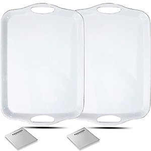 Large Melamine Serving Trays for Eating, 17.5’’ x 12’’ Serving Platter for Appetizer, Charcuterie, Food, Snack, Cupcakes, Dessert, BPA-Free, Dishwasher Safe Tray, Set of 2, White