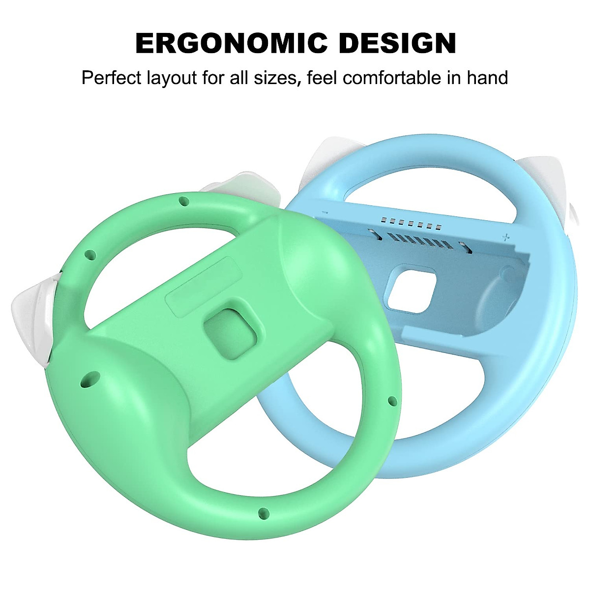 momen Switch Steering Wheel for Nintendo Switch Accessories，Racing Wheels for Mario Kart 8 Deluxe，Compatible with Switch JoyCon Controllers（2 Pack，Blue & Green）