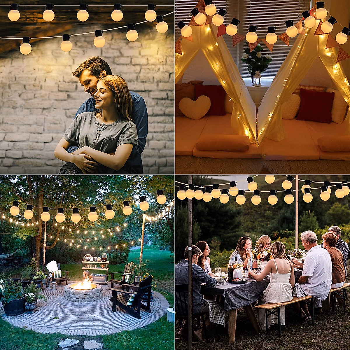 Globe String Lights Battery Powered 7Ft 10 LED Edison Shatterproof G50 Light String with Remote Timer, Indoor String Lights Outside Waterproof Hanging Lights for Garden Porch Patio Camping Party Decor