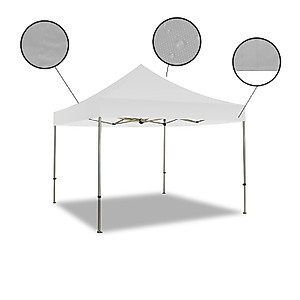 BannerBuzz Blank Canopy Tent with Carry Bag, Graphic with Hardware, 420 Denier Oxford Polyester Fabric, Pop Aluminum Frame for Easy Installation, Velcro Topper Attachment (20' x 10', White)