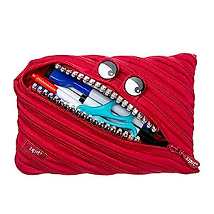 ZIPIT Grillz Large Pencil Case for Kids | Pencil Pouch for School, College and Office | Pencil Bag for Boys & Girls (Red)