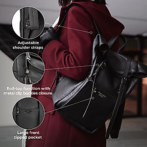 BERLINER BAGS Premium Leather Backpack Lille, Laptop Bag and Travel Rucksack for Men Women - Black