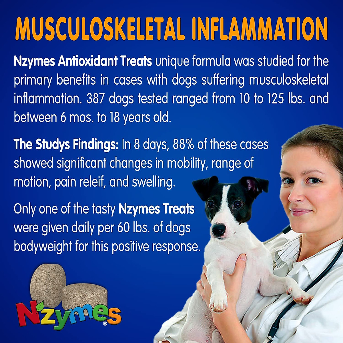 Nzymes® Antioxidant Dog Treats - for Dogs Joints, HIPS, Paralysis, Skin, Coat, Hair Loss, Aging, Digestion, Neurological, Seizures - Dog Treats for Large Dog - 120 Treats - Made in The USA