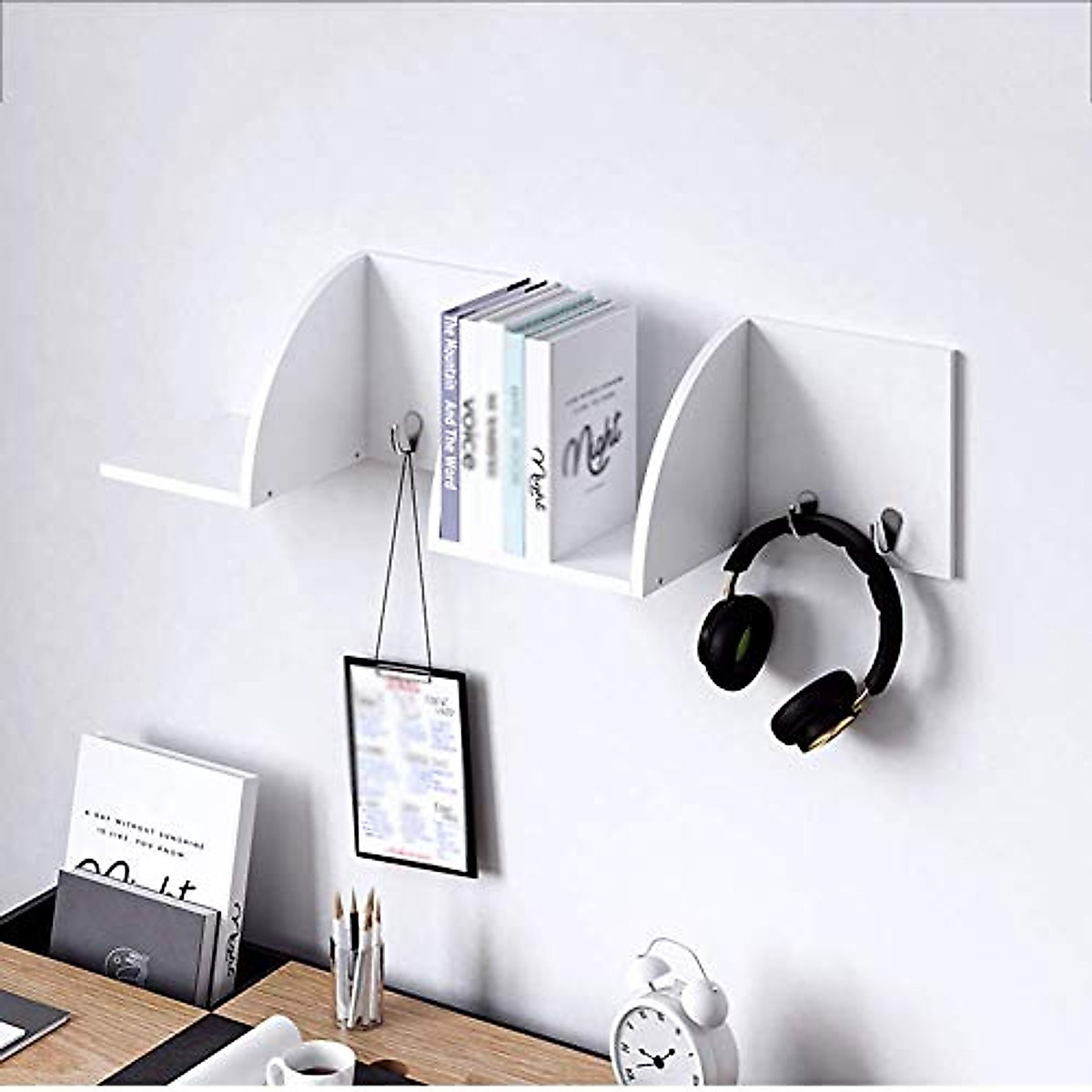 PIBM Stylish Simplicity Shelf Wall Mounted Floating Rack Shelves Partition Bookshelf Simple Hook up Coat Rack Living Room Bedroom,2 Colours, White , 82.3x20x20cm