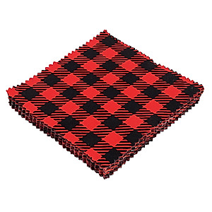 Soimoi Check Print Precut 5-inch Cotton Fabric Quilting Squares Charm Pack DIY Patchwork Sewing Craft- Red