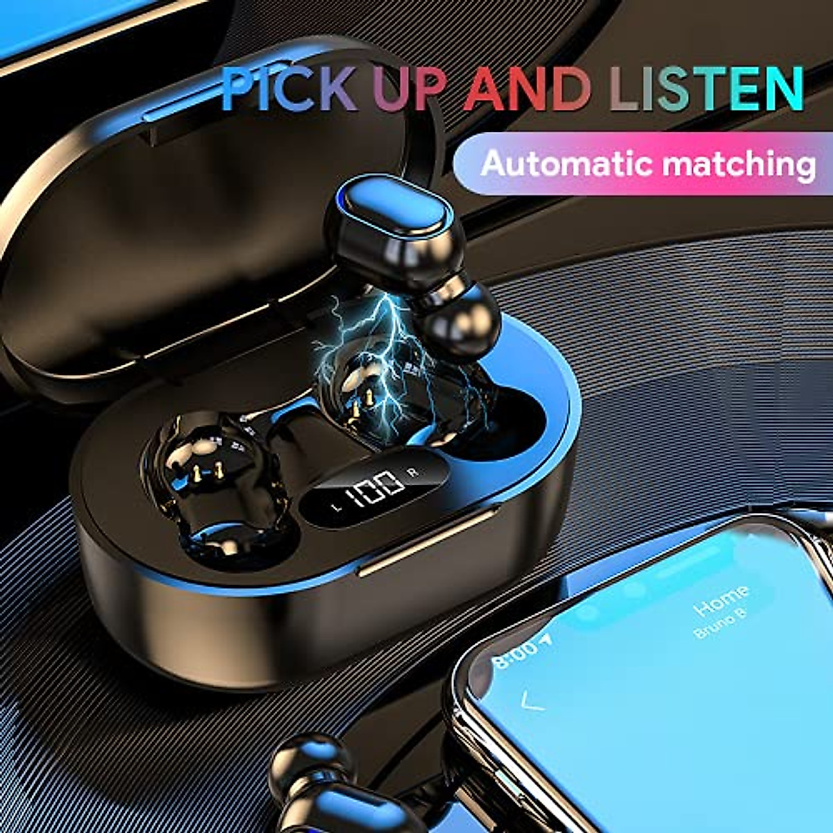 MIUMIUPOP Wireless Bluetooth Earbuds, Mini Size with LED Display? Immersive Bass Stereo Noise Cancelling Headphones, Headset for Sports, Home, Work Black (Black)