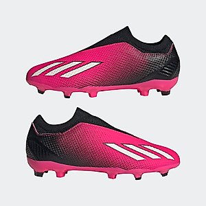 adidas X SPEEDPORTAL.3 Laceless Firm Ground Soccer Shoe, Team Shock Pink/Zero Metallic/Black, 2 US Unisex Little Kid