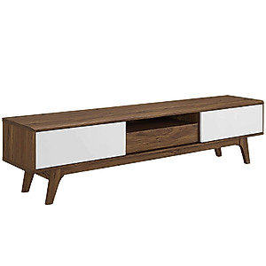 Modway Envision 70" Mid-Century Modern Low Profile Entertainment TV Stand in Walnut White
