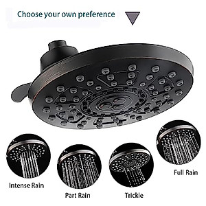 BIRGHT SHOWERS Rain Shower Head 8 Inch Four Spray Settings Fixed Shower Head with Adjustable Brass Ball Joints, Oil-Rubbed Bronze