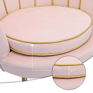 MoNiBloom Upholstered Velvet Chair for Bedroom Makeup Room, Light Pink Shell Chair Mid-Century Modern Leisure Guest Chair for Living Room with Cushion and Metal Legs, Retro Arm Chair, 250 lbs Capacity