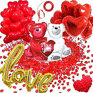 Valentine's Day Love Burlap Banner Red Heart Balloons Decoration kit, 25pcs Red Heart Latex Balloons with Black Red Plaid Love Banner for Valentines Decorations Anniversary Party Decorations