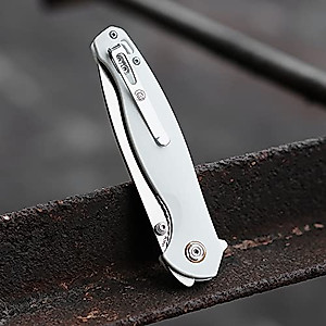 Vosteed Labrador Folding Knife Pocket Knife for Men with 3.74 inch 154CM Satin Blade, EDC Flipper Knife with White G10 Handle and Clip for Outdoor Camping