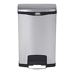 Rubbermaid Commercial Products Impressions Metal Step On Trash Can, Front Step, 13 GAL, Stainless Steel Black, Indoor for Hospitals/Office Spaces/Restaurants