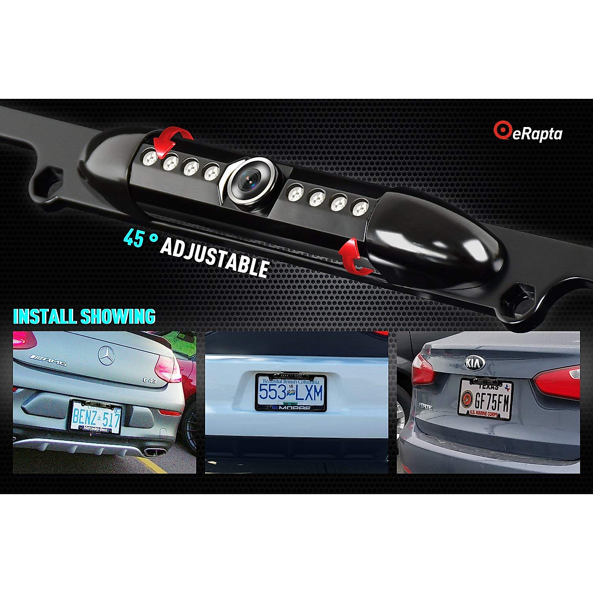 Backup Camera Car Dash Security Sensor Camera License Plate Frame Camera Car Rear View Camera Waterproof Backup Camera led Reverse Camera with 8 LED Night Version Auto Reverse