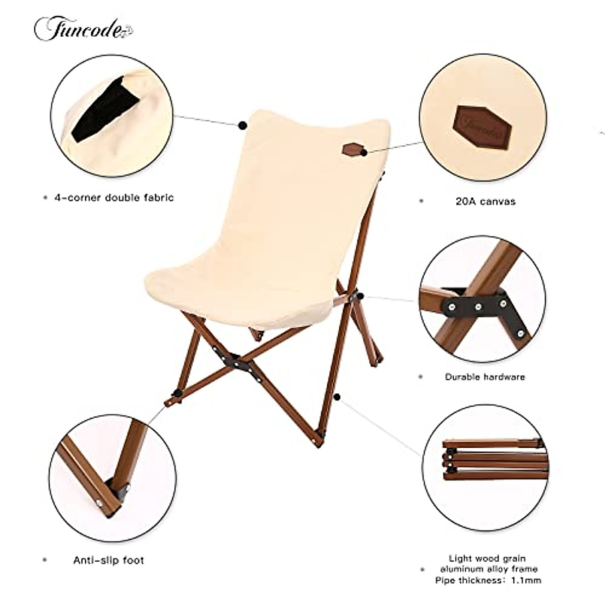 Funcode Portable Folding Camping Chair with Carry Bag for Camping,Beach,Picnic,Garden,Patio(Beige01).