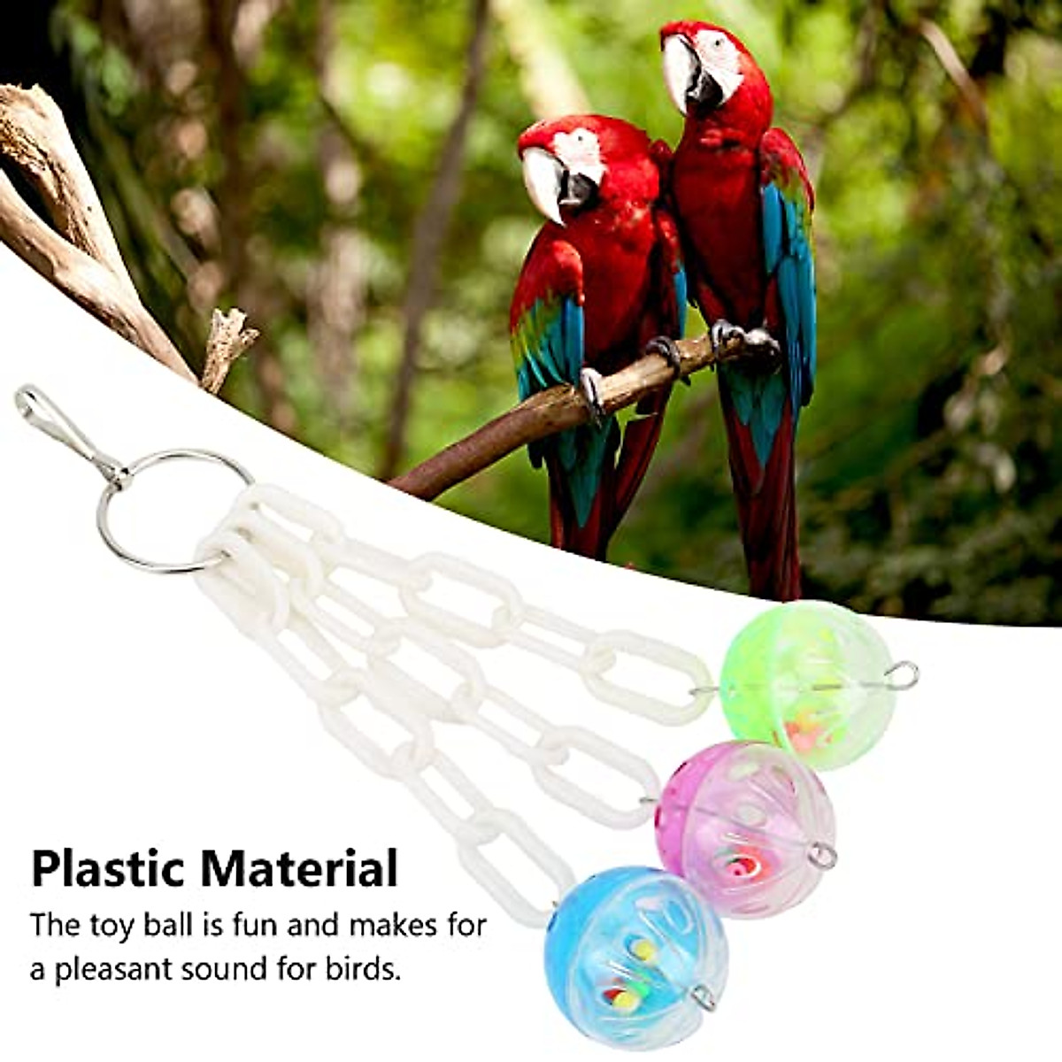 Xirfuni Bird Ball Toys, Plastic Bird Cage Ball Attractive Relieve Anxiety 2 Strings Biting with Hooks for Macaw for Budgie for Cockatiel