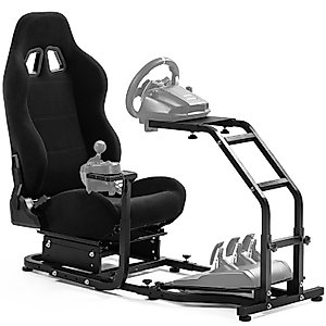 Supllueer Racing Simulator Cockpit with Black Racing Seat Fit for Logitech G29 G923 G920,ThrustmasterT248 T300RS TX F458 T-GT T128, Adjustable Racing Wheel Stand No Wheel Pedal Shifter
