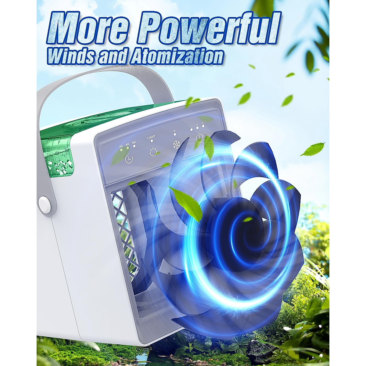 Portable Air Conditioners, 3 Wind Speeds & 7 LED Lights Evaporative Personal Air Cooler, 4 in 1 Portable AC with 300ml Large Water Tank, Mini Air Conditioner for Bedroom/Car/Home/Camping/Room