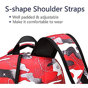 BLUEFAIRY Kids Backpacks for Boys Girls Camo Elementary School Bags Bookbags Lightweight Durable (Red Camo)