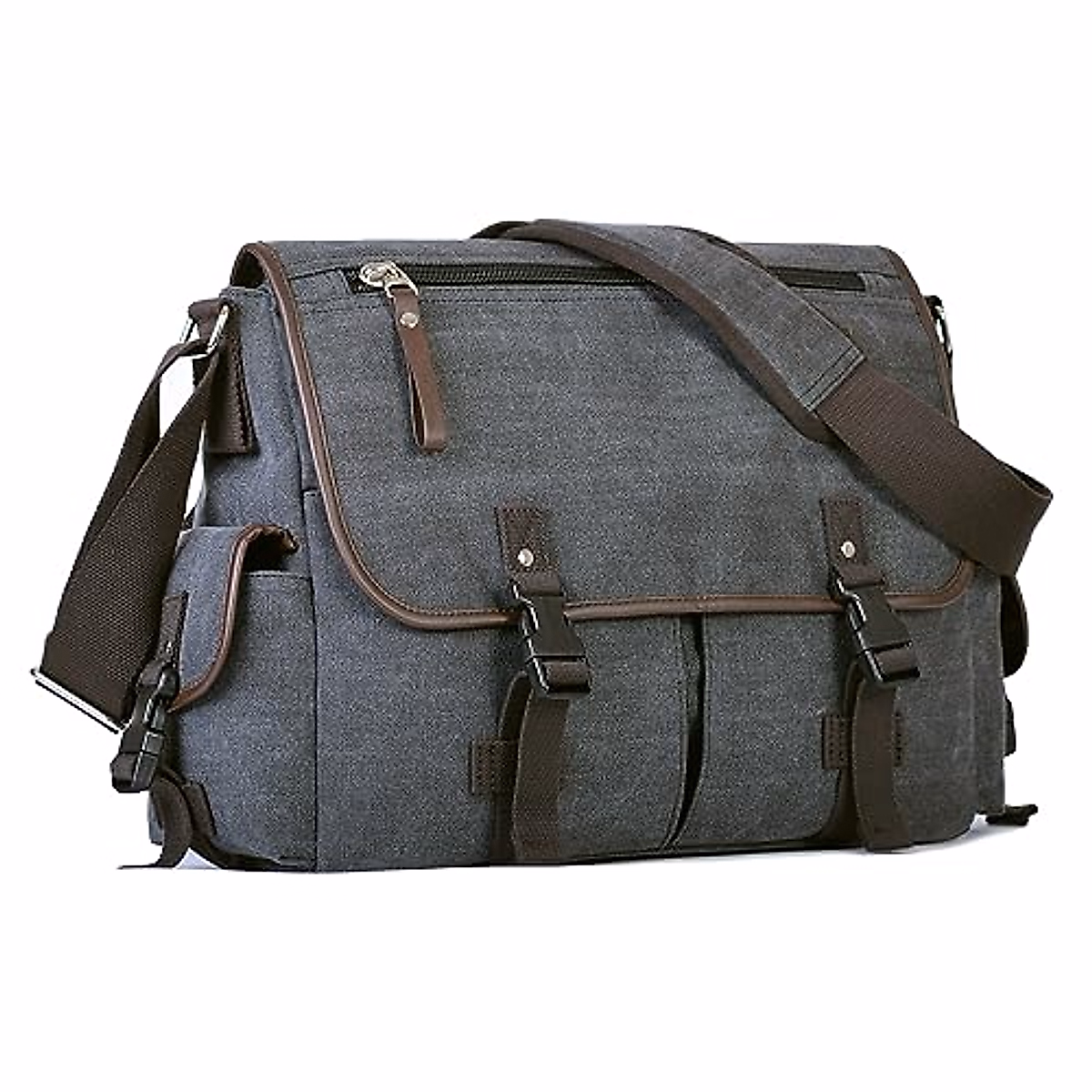 Vintage Canvas 15.6 inch Laptop Messenger Bag for Men Women, College Computer Satchel Shoulder Bag Travel Office Briefcases (Black - 2)