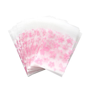 NUOMI Resealable Cellophane Bags Self-Adhesive Frosting Cherry Blossoms Bags 100Pieces Good for Bakery Candy, Cookie, Soap, Candle Gift Wraping Storage 3.1"x4"