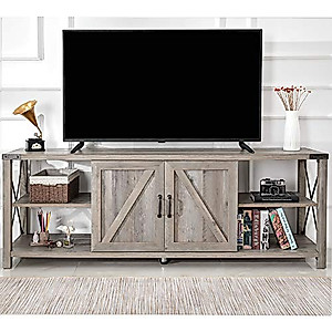 Amerlife 68" TV Stand Wood Metal TV Console Industrial Entertainment Center Farmhouse with Storage Cabinets and Shelves for TVs Up to 78", Rustic Gray Wash