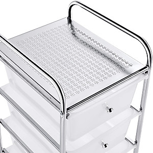 Yaheetech 4 Drawers Rolling Storage Cart and Organizer Metal Frame Plastic Storage Bins with Drawers Plastic Trolley Organizer on Wheels Plastic Craft Storage Container Rolling Bin Set 2, White