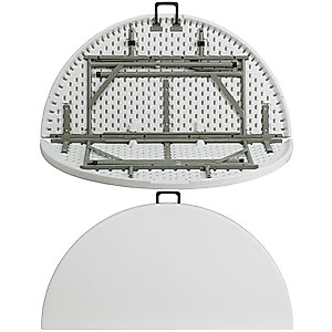 Flash Furniture Freeman 4' Round Plastic Folding Event Table with Carrying Handle, Bi-Fold Portable Banquet Table for Indoor/Outdoor Events, White