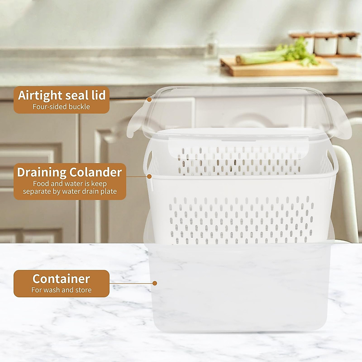 4-Piece Leakproof Fresh Fruit Containers with Strainer Lid - Easy Open & Close Plastic Berry Containers for Fridge