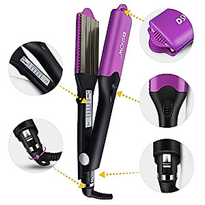 DSHOW 4 in 1 Hair Crimper Hair Waver Hair Straightener Curling Iron with 4 Interchangeable Titanium Ceramic Flat Crimping Irons Plates (Purple)