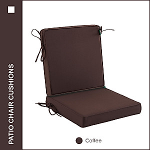 YOOZEKU Patio Chair Cushions Waterproof Outdoor Seat Cushions for Patio Furniture Set of 2 with Ties, 22 x 22 Inch, Coffee