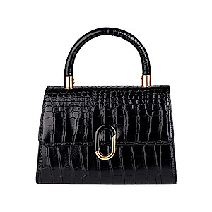 Dochais Tote Bag for Women, Crocodile Crossbody Handbags Small Tote Bag with Adjustable Strap Trendy Top Handle Shoulder Bag- Black