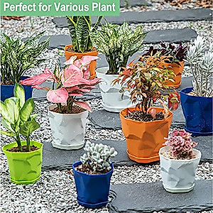 HBSGS Plant Pots Plastic Flower Pots Set with Drainage Holes and Saucers Planter for Indoor Plants Outdoor Plants and Flowers, Colorful