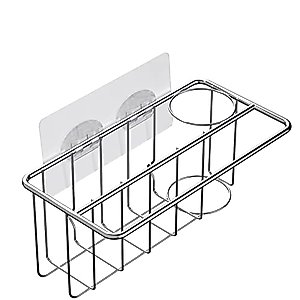 Sponge holder for kitchen sink, 3-in-1 Kitchen Sink Caddy with Adhesive Pad, SUS304 Stainless Steel Sink Sponge Holder, Kitchen Sink Organizer for Sponge, Dish Brush and Dish Towel, No Drilling