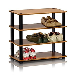 Furinno Turn-S-Tube 4-Tier Shoe Rack, Single, Light Cherry and Black