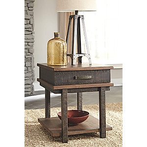 Signature Design by Ashley Stanah Rustic Rectangular End Table with 1 Drawer and Floor Shelf for Storage, Brown with Distressed Finish