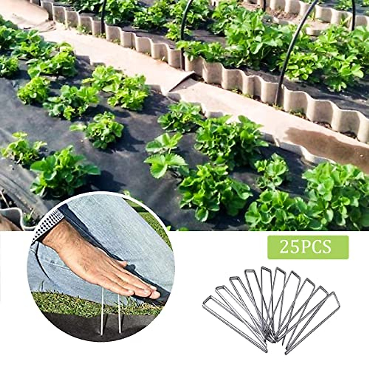 UPMCT 12 Inch Galvanized Garden Landscape Staples Stakes, 25 50 100 PCS Anti-Rust Garden Staples U-Shaped Landscape Pins for Secure Lawn Fabric (25, 12 Inch)