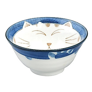 JapanBargain, Japanese Porcelain Bowl Rice Bowl Soup Bowl Made in Japan, Maneki Neko Smiling Cat Pattern (2, 6 inch)