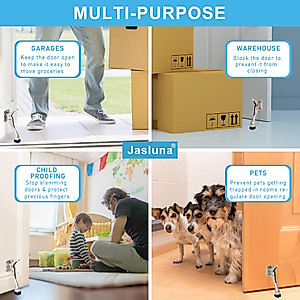 Jasluna Kickdown Door Stopper, 2-Pack Door Holder to Keep Door Open, 4-inch Commercial Heavy Duty Door Stoppers, One Touch Height-Adjustable Rubber Tips, Satin Nickel