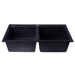ALFI brand AB3420DI-BLA Drop-In Double Bowl Granite Composite Kitchen Sink, 34", Black